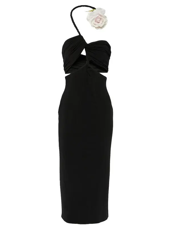 Magda Butrym Floral-appliqué Cutout Midi Dress - Black