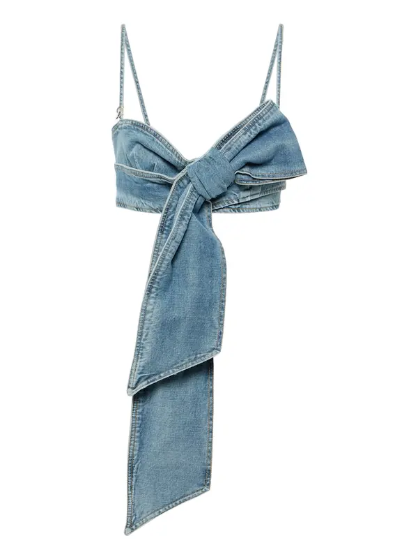 Blumarine Bow-detail Denim Crop Top - Blue