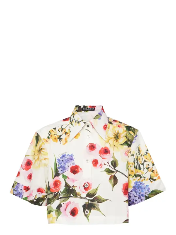 Dolce & Gabbana Floral Cropped Poplin Shirt - White