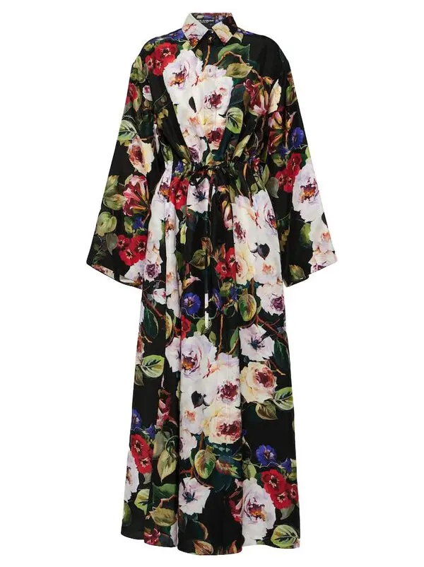 Dolce & Gabbana Floral Silk Satin Shirt Dress - Multicoloured