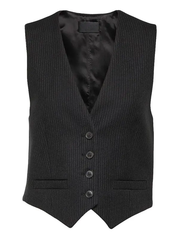 NILI LOTAN Ismael Pinstriped Wool Vest - Black