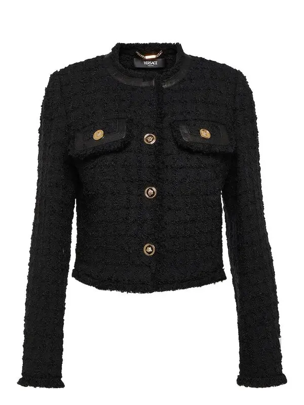 Versace Cropped Bouclé Jacket - Black