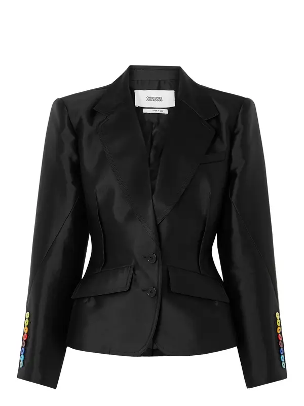 Christopher John Rogers Gathered Silk And Wool-blend Twill Blazer - Black
