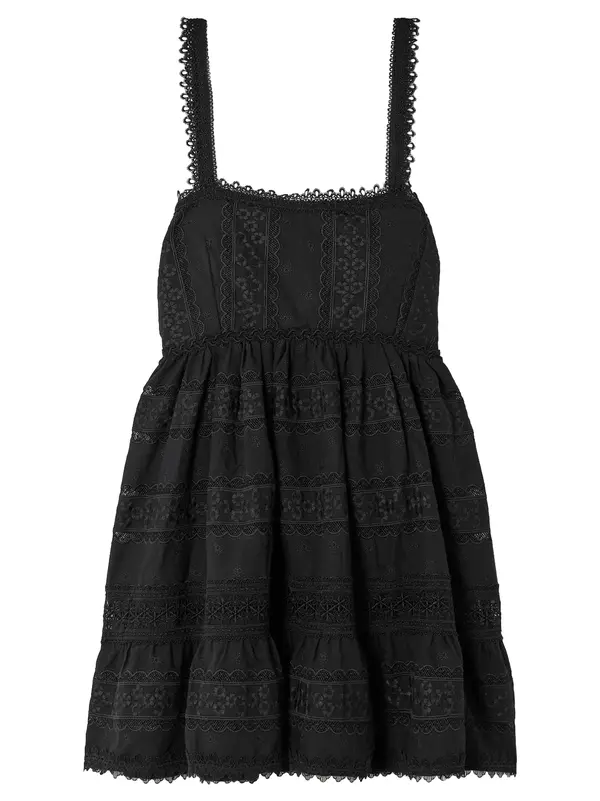 Waimari Net Sustain Canela Lace-trimmed Cotton-blend Mini Dress - Black