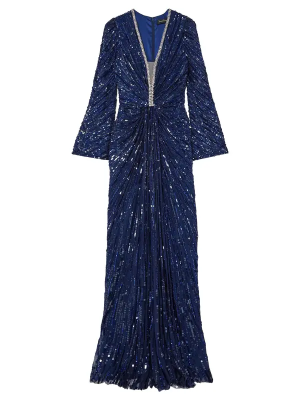 Jenny Packham Darcy Crystal-embellished Sequined Gown - Blue