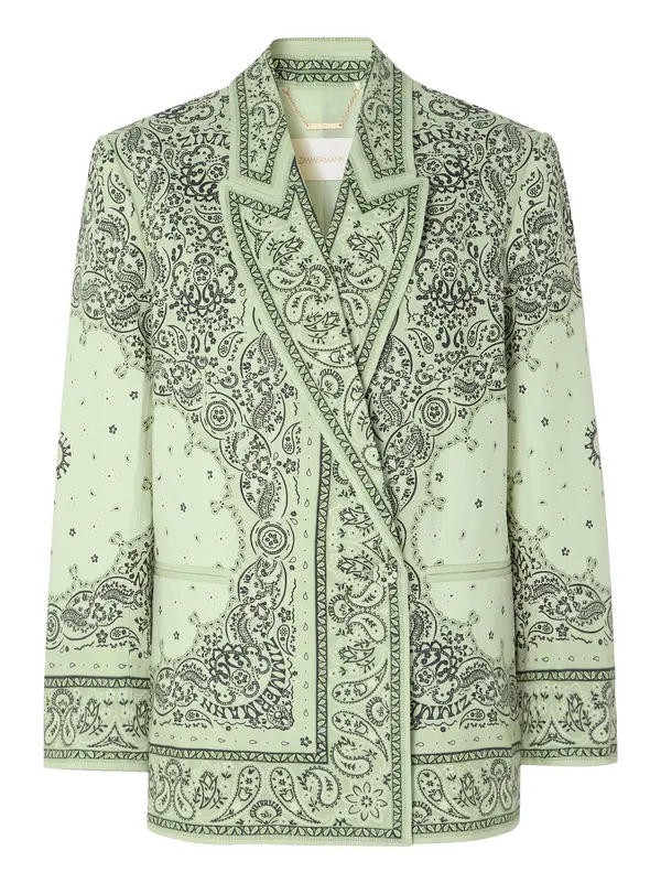 Zimmermann Matchmaker Double-breasted Printed Linen Blazer - Green