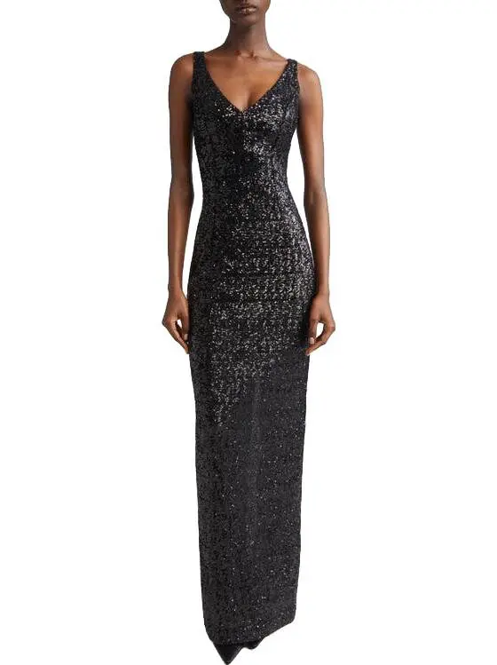 Michael Kors Sequin Column Gown - Black