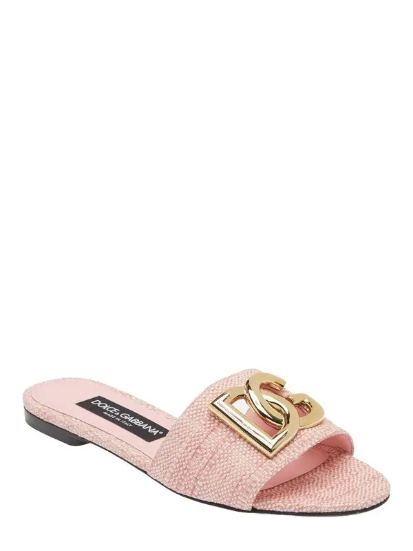 Dolce & Gabbana Dg Logo Raffia Slides - Light Pink