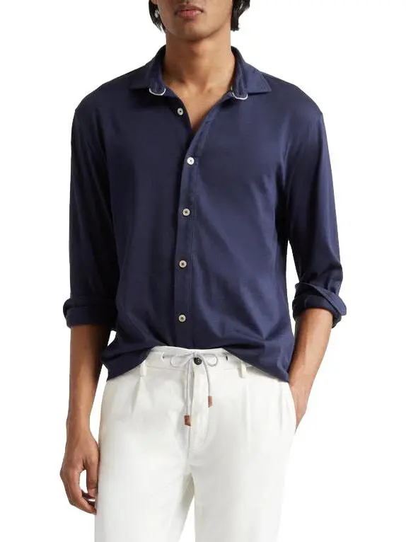Eleventy Dandy Jersey Button-up Shirt - Navy