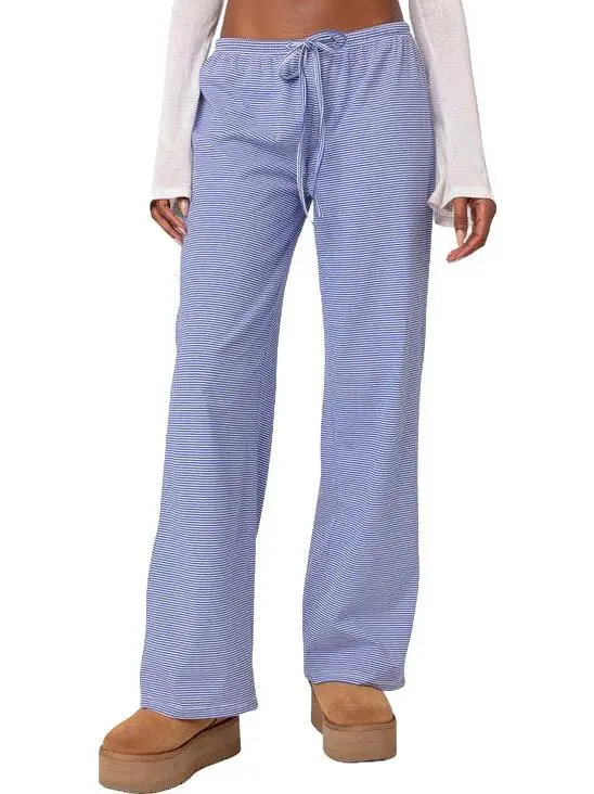 EDIKTED Olivia Stripe Relaxed Fit Pants - Blue-and-white