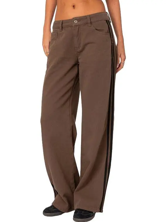 EDIKTED Mattie Side Stripe Wide Leg Jeans - Olive