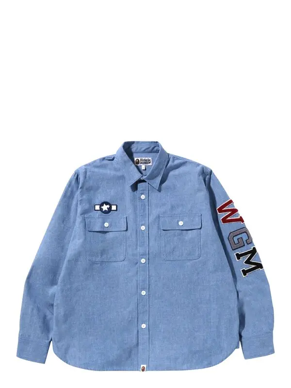 A BATHING APE Busy Shark Chambray Relaxed Fit Shirt /light Indigo - Blue
