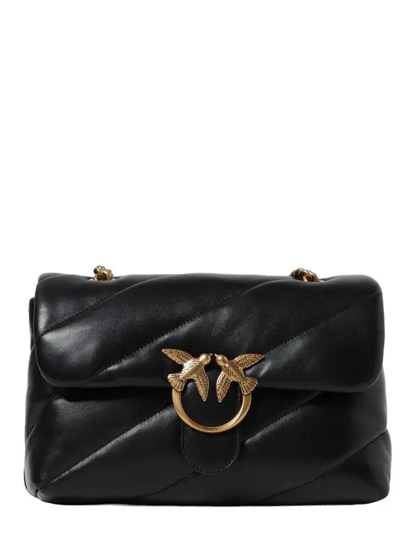 Pinko Quilted Leather Shoulder Bag With Chain Strap - Black