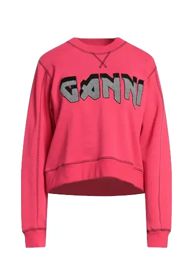 GANNI Organic Cotton Sweatshirt With Appliqué Logo - Magenta
