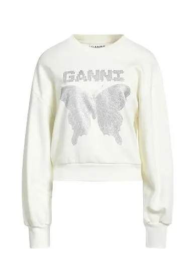 GANNI Sweatshirt With Metallic Butterfly Print - White