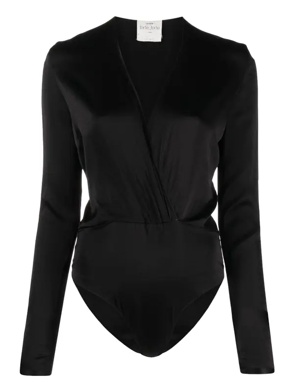 FORTE_FORTE V-neck Satin-finish Bodysuit - Black