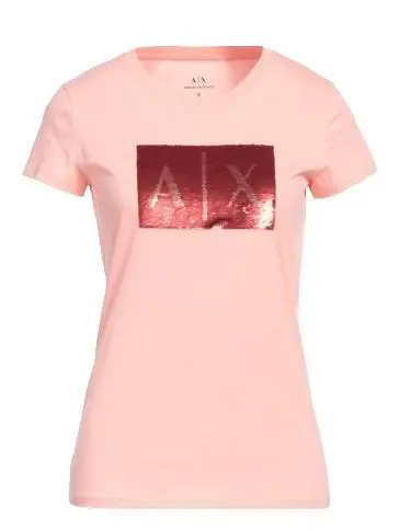 Armani Exchange Cotton T-shirt With Appliqués - Salmon Pink