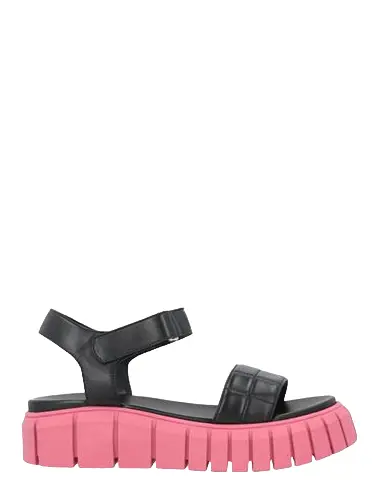 POLLINI Leather Flatform Sandals - Black
