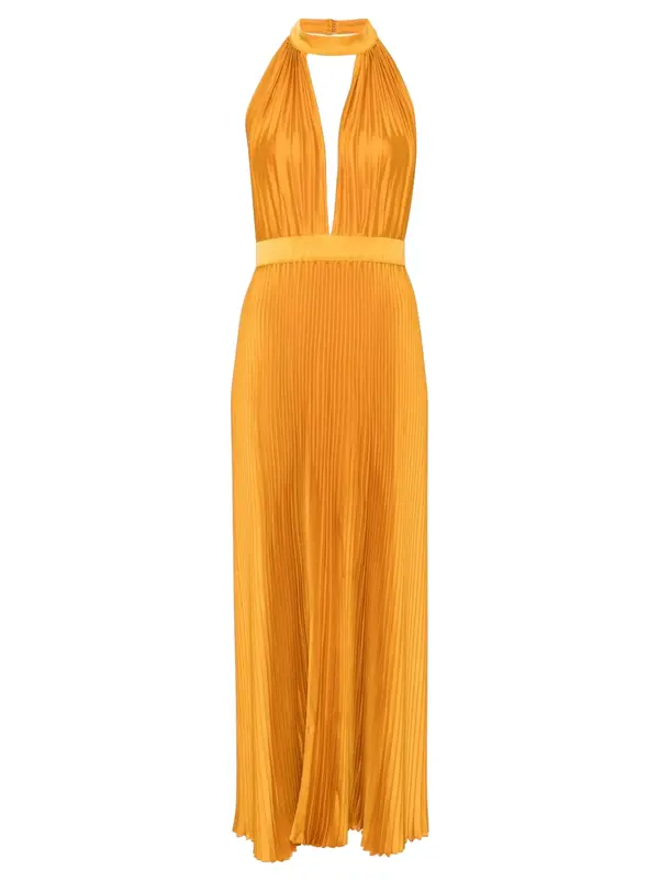 L'IDEE Chateau Pleated Maxi Dress - Orange