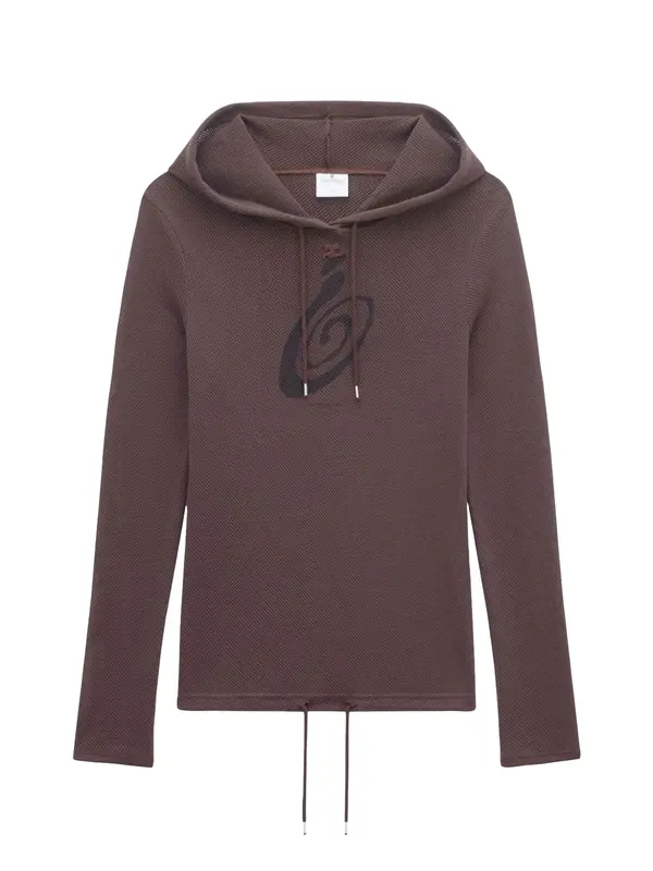 COURREGES Logo-print Mesh Hoodie - Brown