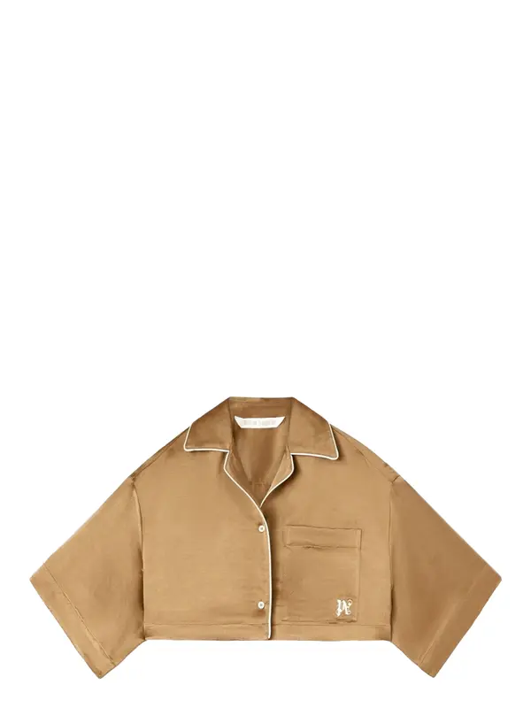 Palm Angels Monogram-embroidered Satin Cropped Shirt - Neutrals