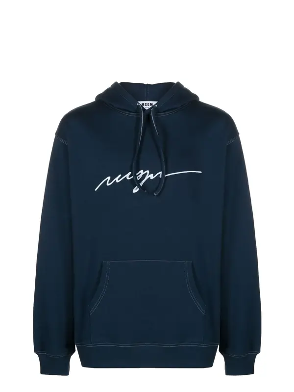MSGM Embroidered Cotton Hoodie - Blue