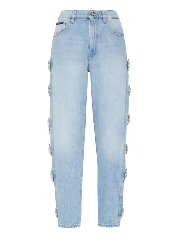 Philipp Plein Brooch-detail Cut-out Jeans - Blue