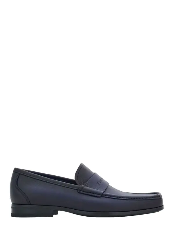 FERRAGAMO Logo-debossed Leather Loafers - Blue