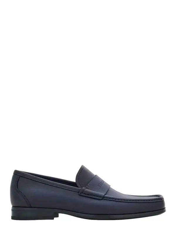 FERRAGAMO Logo-debossed Leather Loafers - Blue