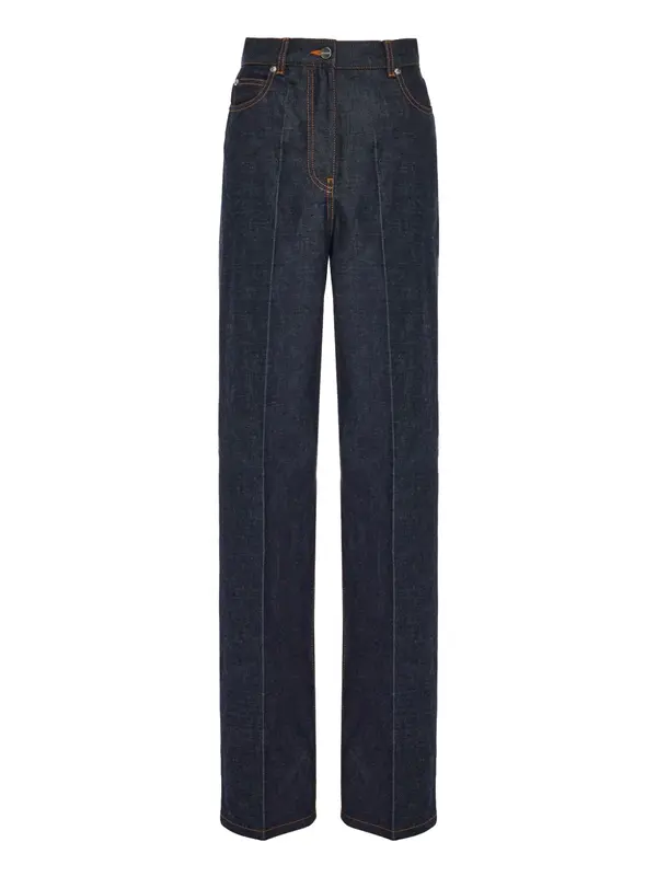 FERRAGAMO Logo-appliqué Wide-leg Jeans - Blue