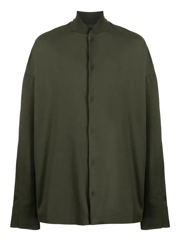Transit Baseball-collar Cotton Shirt - Green