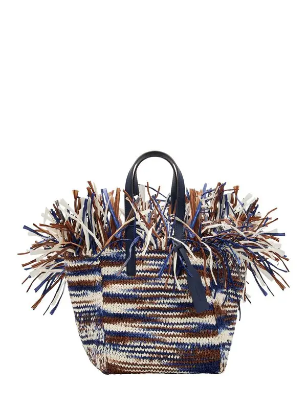 Oscar De La Renta Raffia Crochet Square Tote - Multi