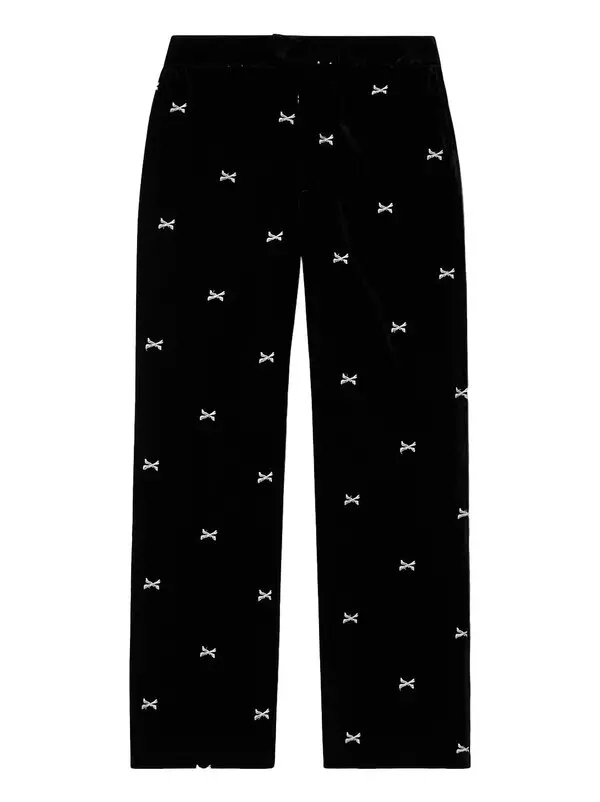 WTAPS Straight-leg Embroidered Velour Trousers - Black