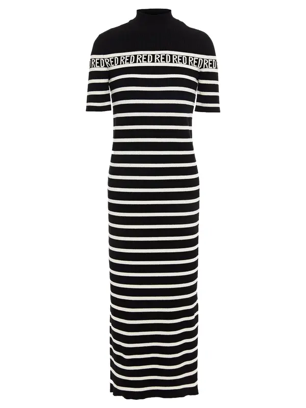 Red Valentino Striped Jacquard-knit Ribbed Turtleneck Midi Dress - Black