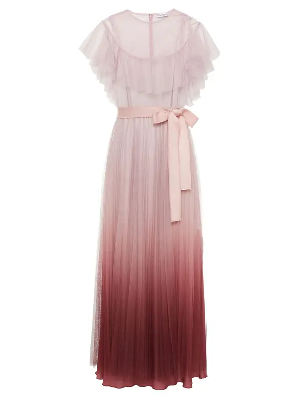 Red Valentino Pleated Dégradé Tulle Midi Dress - Baby Pink