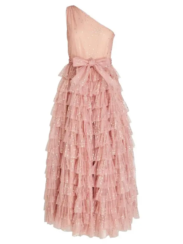 Red Valentino One-shoulder Glittered Tulle Midi Dress - Baby Pink