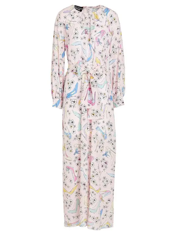 Moschino Belted Printed Silk Crepe De Chine Maxi Dress - Baby Pink