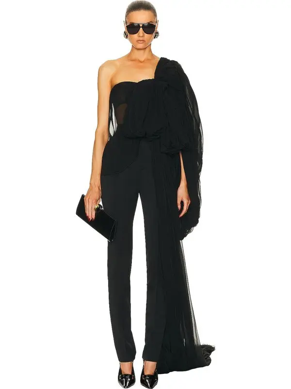 Saint Laurent One Shoulder Draped Top - Noir