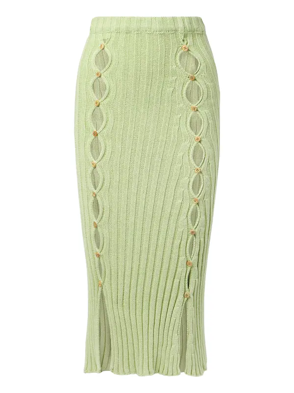 BASERANGE Loulou Cutout Ribbed Midi Skirt - Green