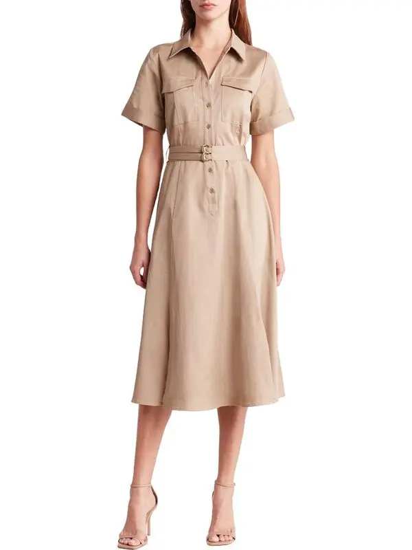 DU PARADIS Belted Cotton Shirtdress - Khaki