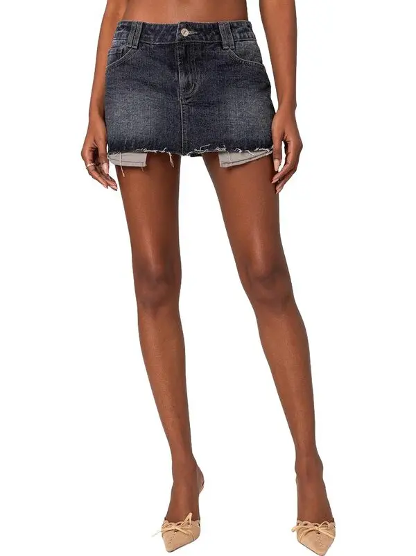 EDIKTED Denim Miniskirt - Dark-gray