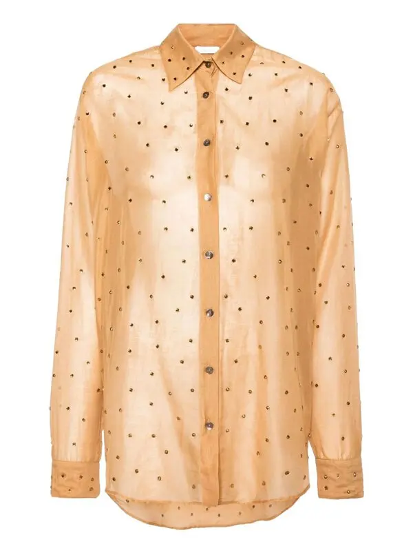 Oseree Rhinestoned Cotton Blend Shirt - Neutrals