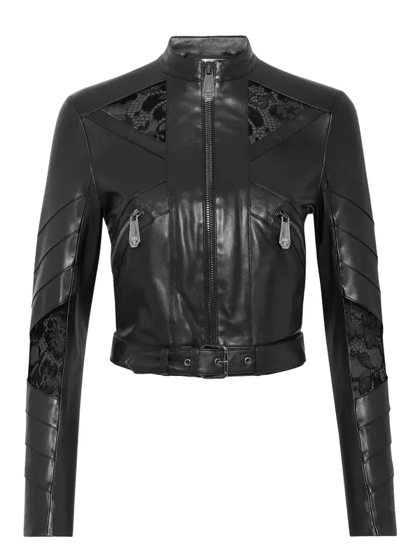 Philipp Plein Lace-embellished Leather Jacket - Black