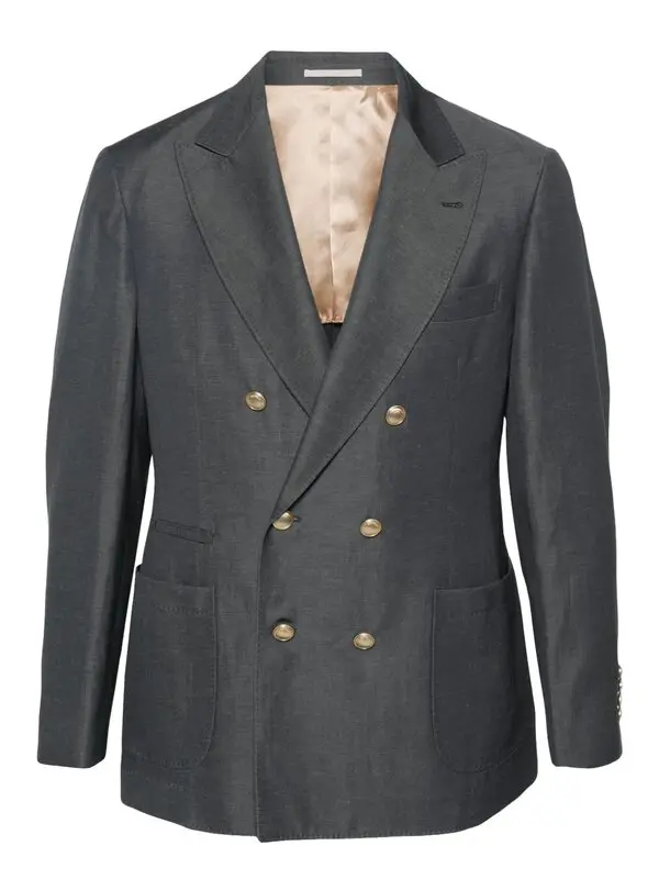 Brunello Cucinelli Double-breasted Mélange Blazer - Grey