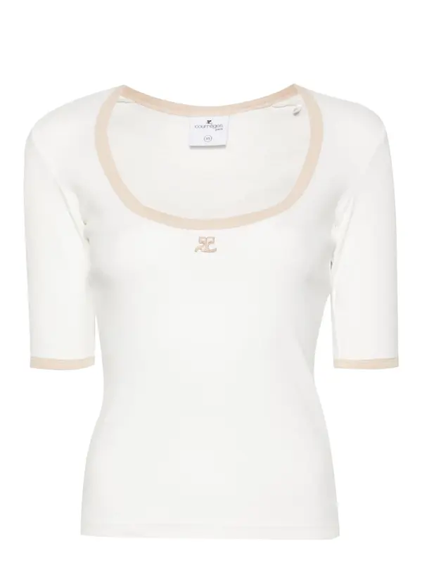 COURREGES Holistic Contrast Cotton T-shirt - White