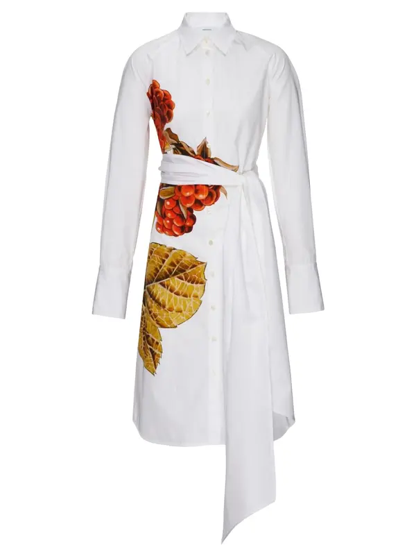 FERRAGAMO Botanical-print Cotton Shirt Dress - White
