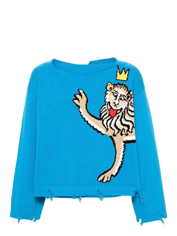 CHARLES JEFFREY Distressed Cotton Jumper - Blue