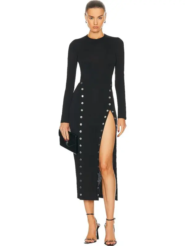 FLEUR DU MAL Midi Dress With Side Snaps - Black