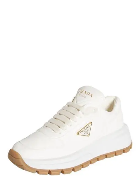 Prada Triangle Logo Lace-up Sneakers - Ivory