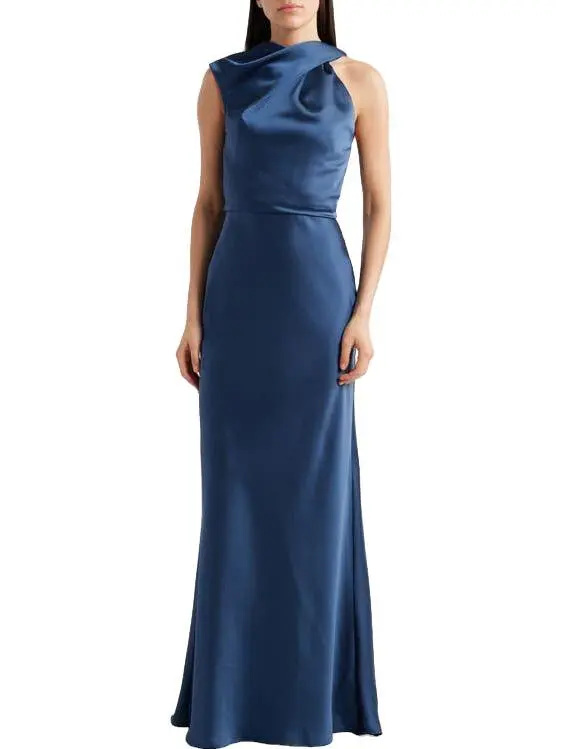 Amsale Asymmetric Neck Gown - French Blue